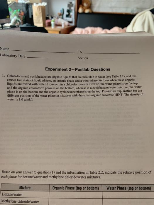 Solved Name TA Laboratory Date Section Experiment 2-Postlab | Chegg.com