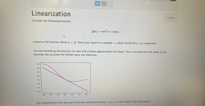 Solved Linearization Consider the following functiont | Chegg.com