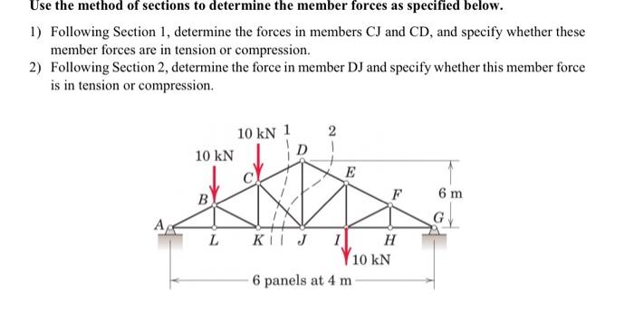 Solved Use the method of sections to determine the member | Chegg.com