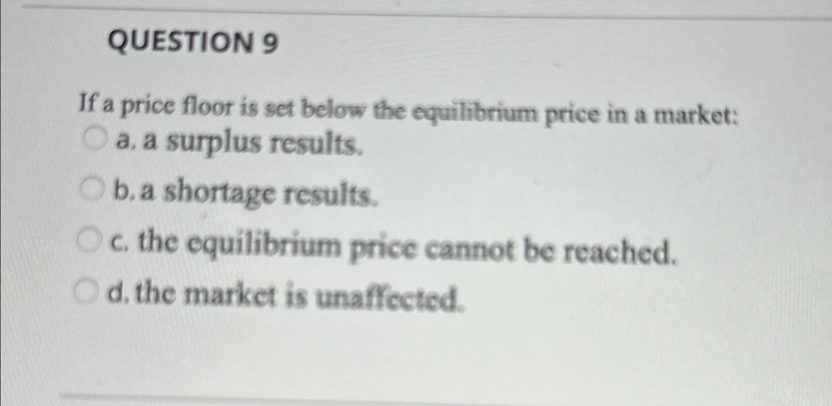 Solved QUESTION 9If a price floor is set below the | Chegg.com