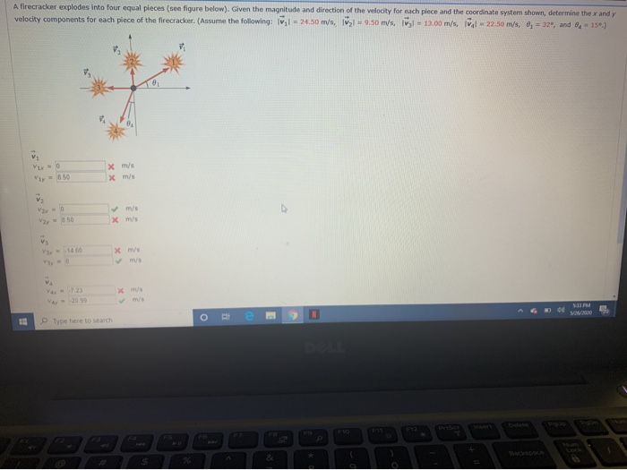 Solved A firecracker explodes into four equal pieces (see | Chegg.com
