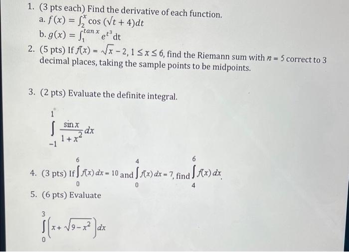Solved 1. (3 pts each) Find the derivative of each function. | Chegg.com