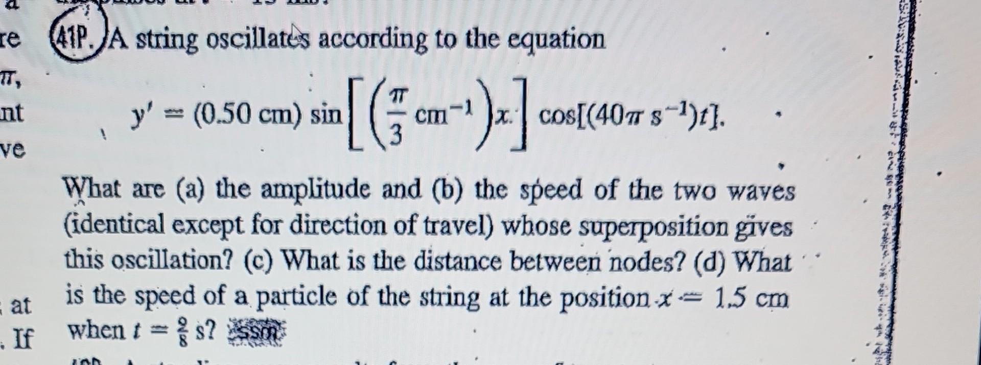 Solved 44P. A string oscillates according to the equation | Chegg.com