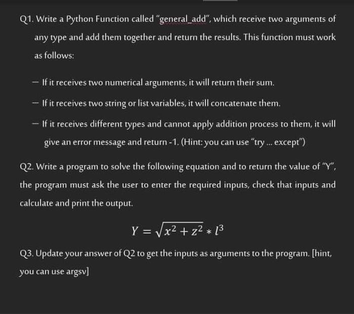 Solved Q1 Write A Python Function Called Generaladd 4443