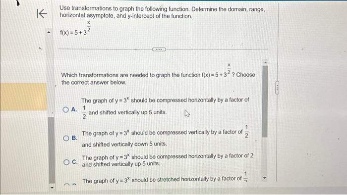 Solved Use transformations to graph the following function. | Chegg.com