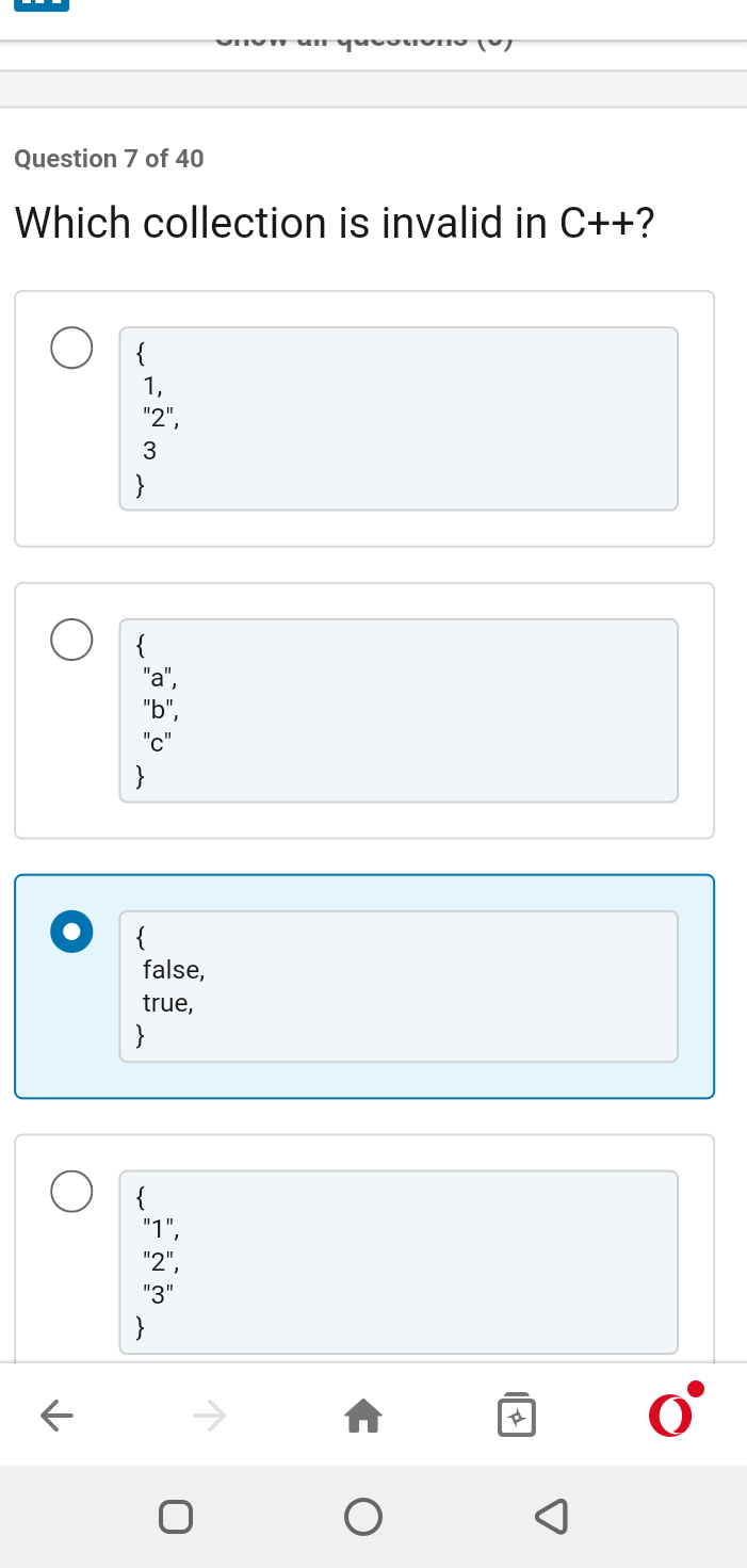 Solved Question 7 ﻿of 40Which collection is invalid in | Chegg.com