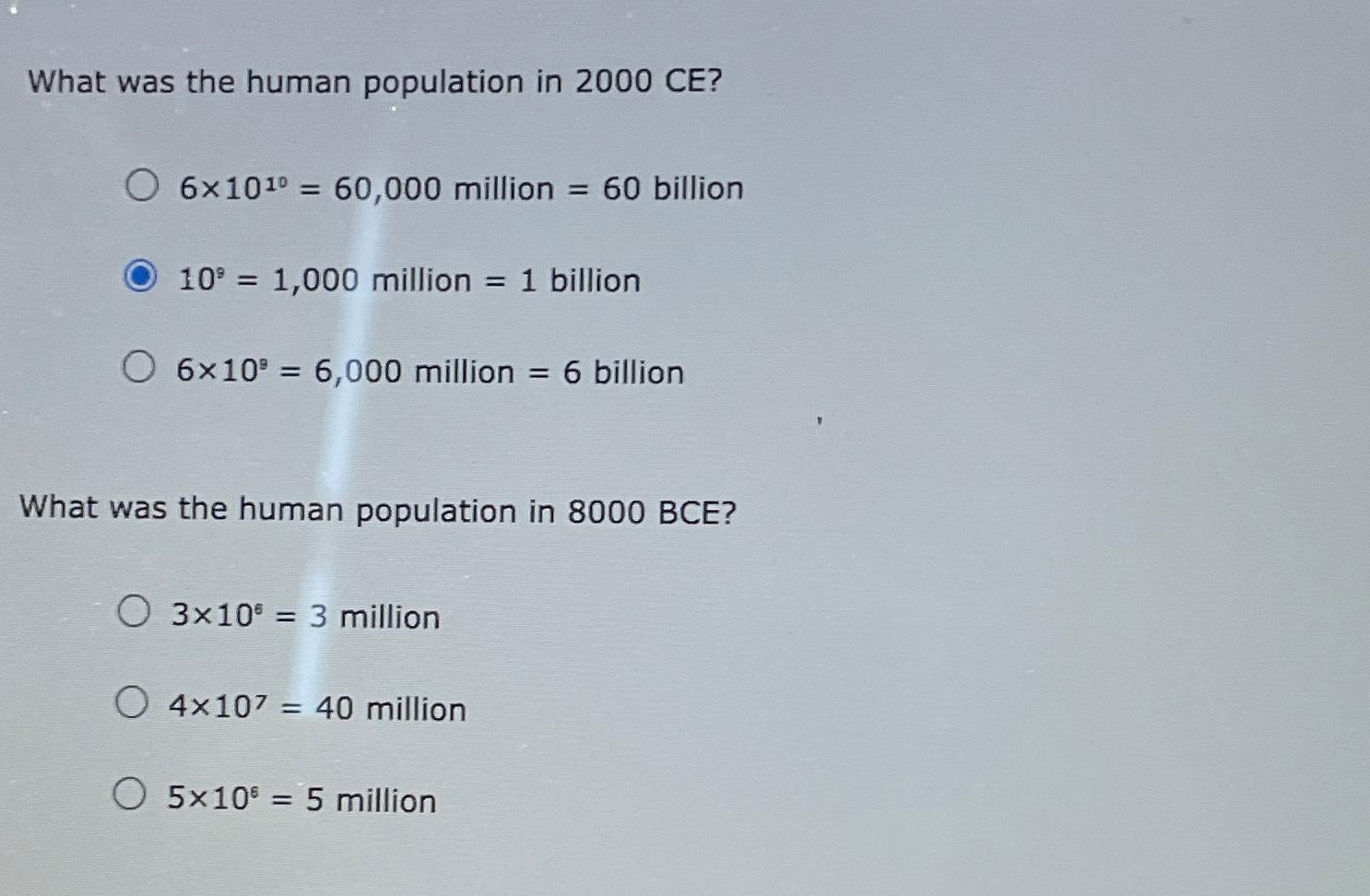 Solved What was the human population in 2000 | Chegg.com