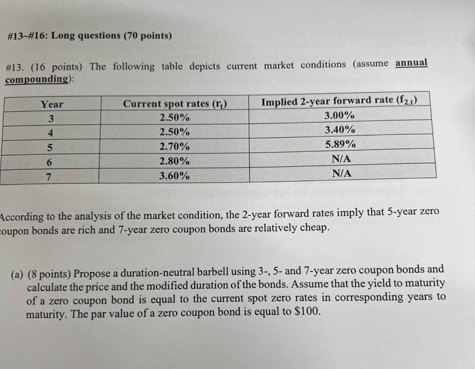 Solved \#13. (16 points) The following table depicts current | Chegg.com