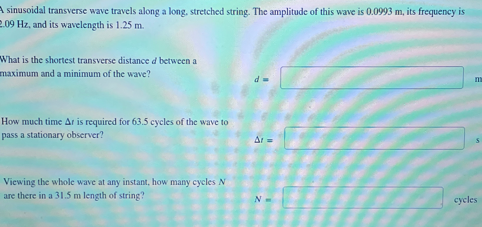 Solved sinusoidal transverse wave travels along a long, | Chegg.com