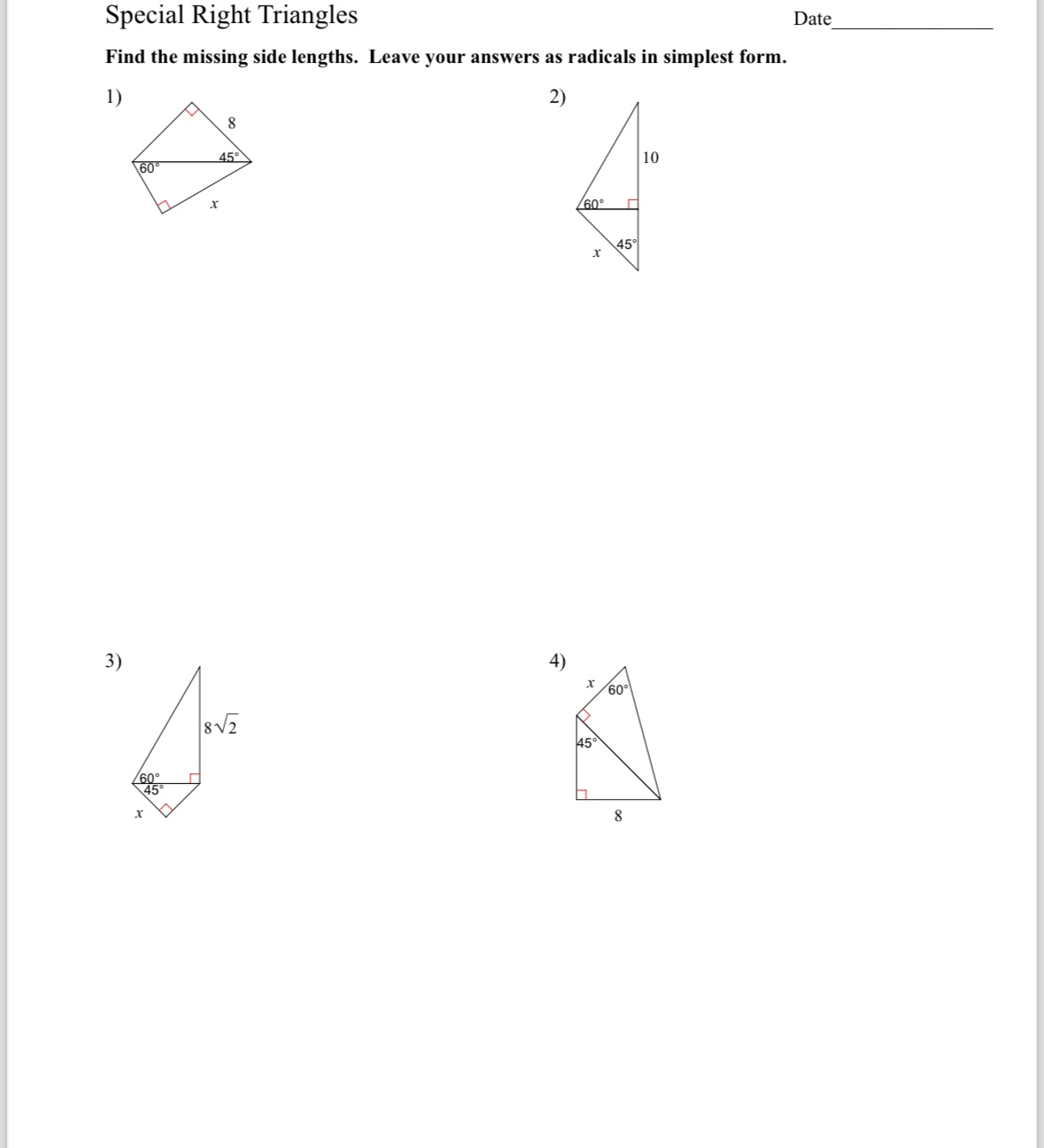 Special Right TrianglesFind the missing side lengths. | Chegg.com