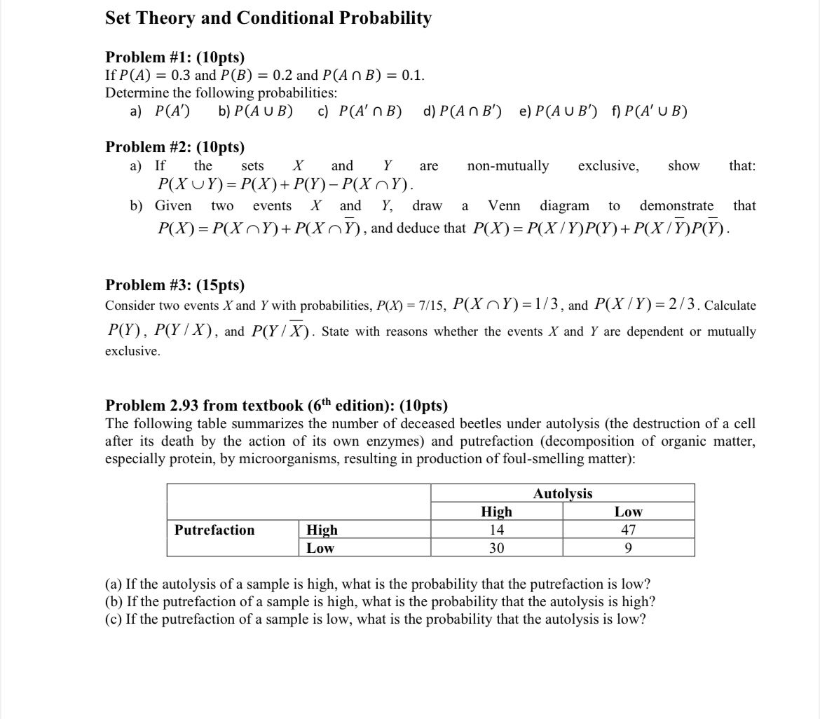 Solved Set Theory and Conditional ProbabilityProblem #1: | Chegg.com
