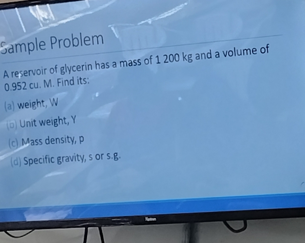 Solved Sample ProblemA reservoir of glycerin has a mass of | Chegg.com