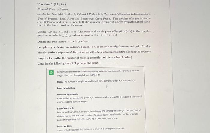 Problem 2 (17 pts.) Arpectal Timet I.8 hours. Simalar | Chegg.com
