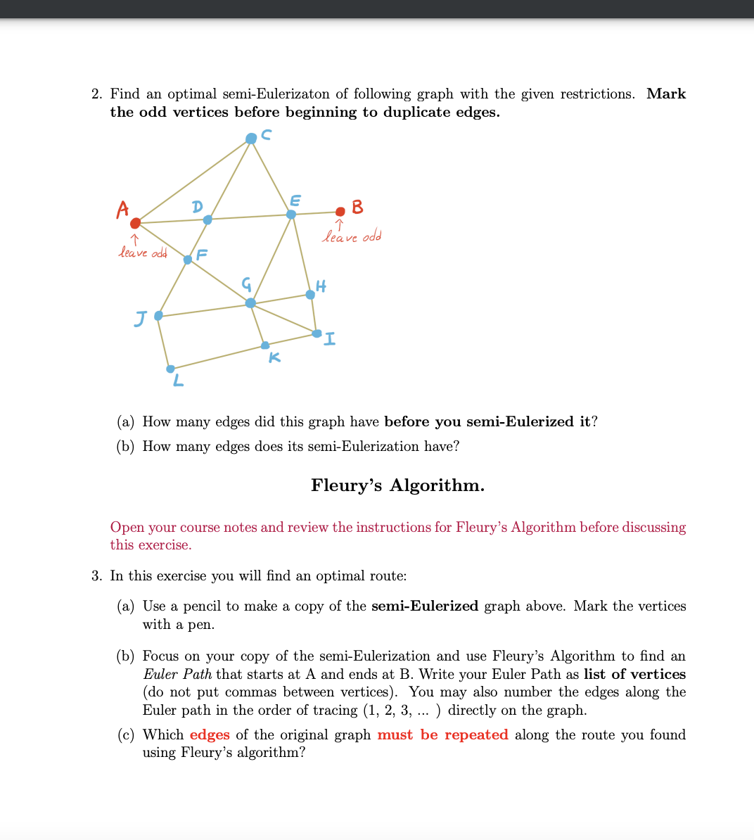 2. ﻿Find an optimal semi-Eulerizaton of following | Chegg.com