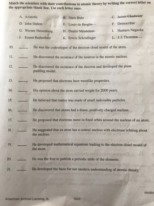 Solved Match the scientists with their contributions to | Chegg.com