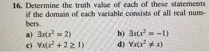 Solved 16 Determine The Truth Value Of Each Of These
