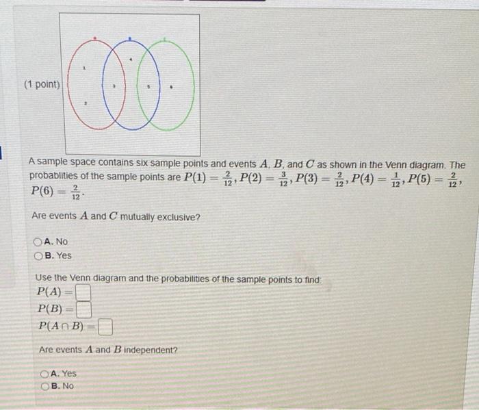 Solved (1 point) 2 12 A sample space contains six sample | Chegg.com