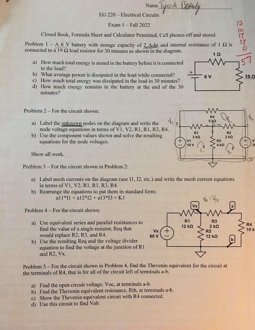 Solved Exam 1 - Fall 2022 Closed Book, Formula Sheet and | Chegg.com