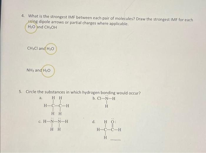 Solved 4. What is the strongest IMF between each pair of | Chegg.com