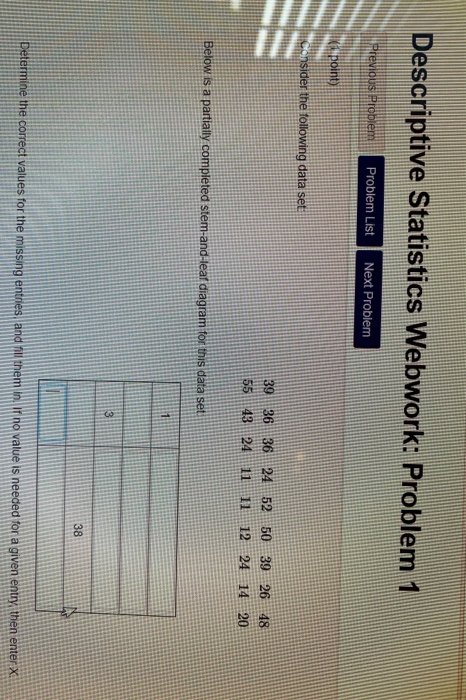 Solved Descriptive Statistics Webwork: Problem 1 Previous | Chegg.com