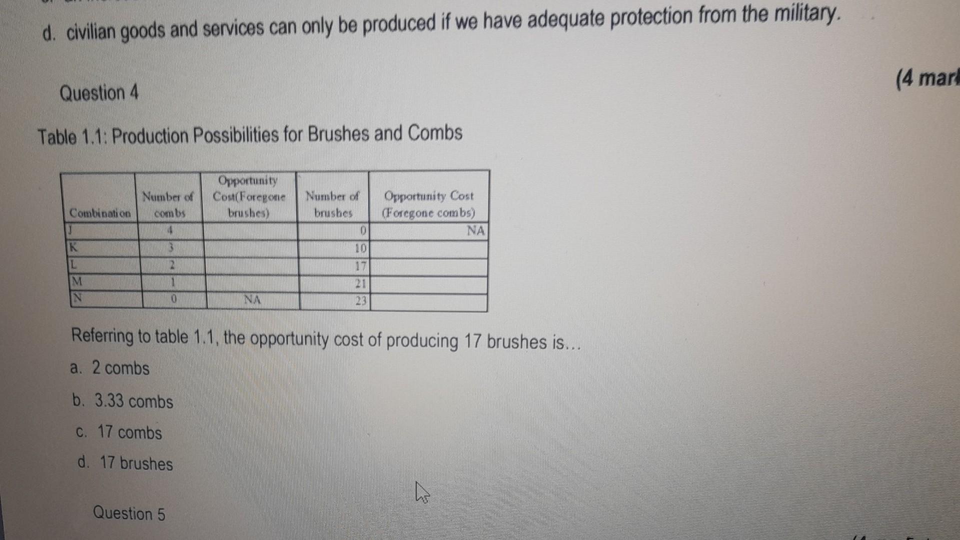 Solved d. civilian goods and services can only be produced | Chegg.com