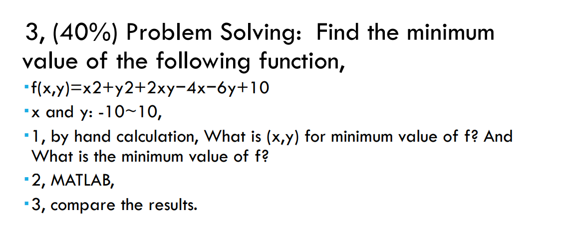 Solved 3, (40%) ﻿Problem Solving: Find the minimumvalue of | Chegg.com