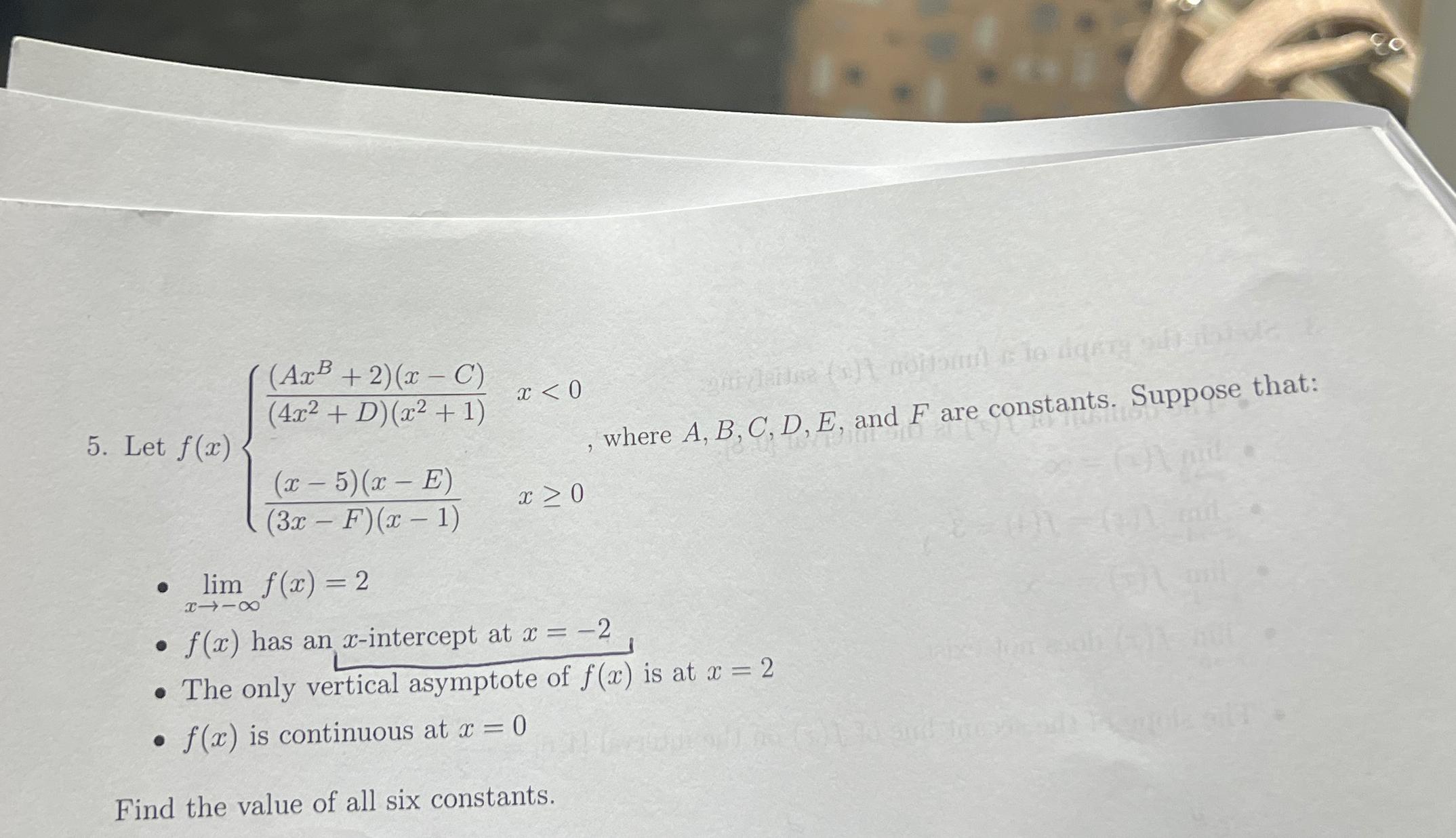 Solved limx→-∞f(x)=2f(x) ﻿has an x-intercept at x=-2The only | Chegg.com
