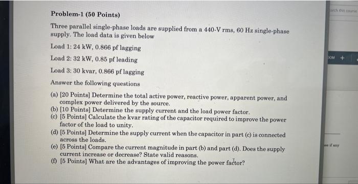Solved Problem-1 (50 Points) Three parallel single-phase | Chegg.com