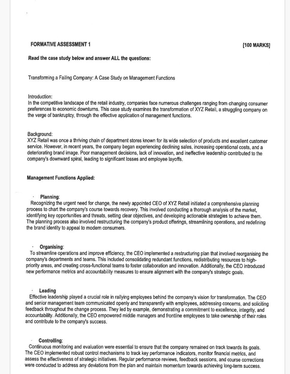Solved FORMATIVE ASSESSMENT 1Read the case study below and | Chegg.com