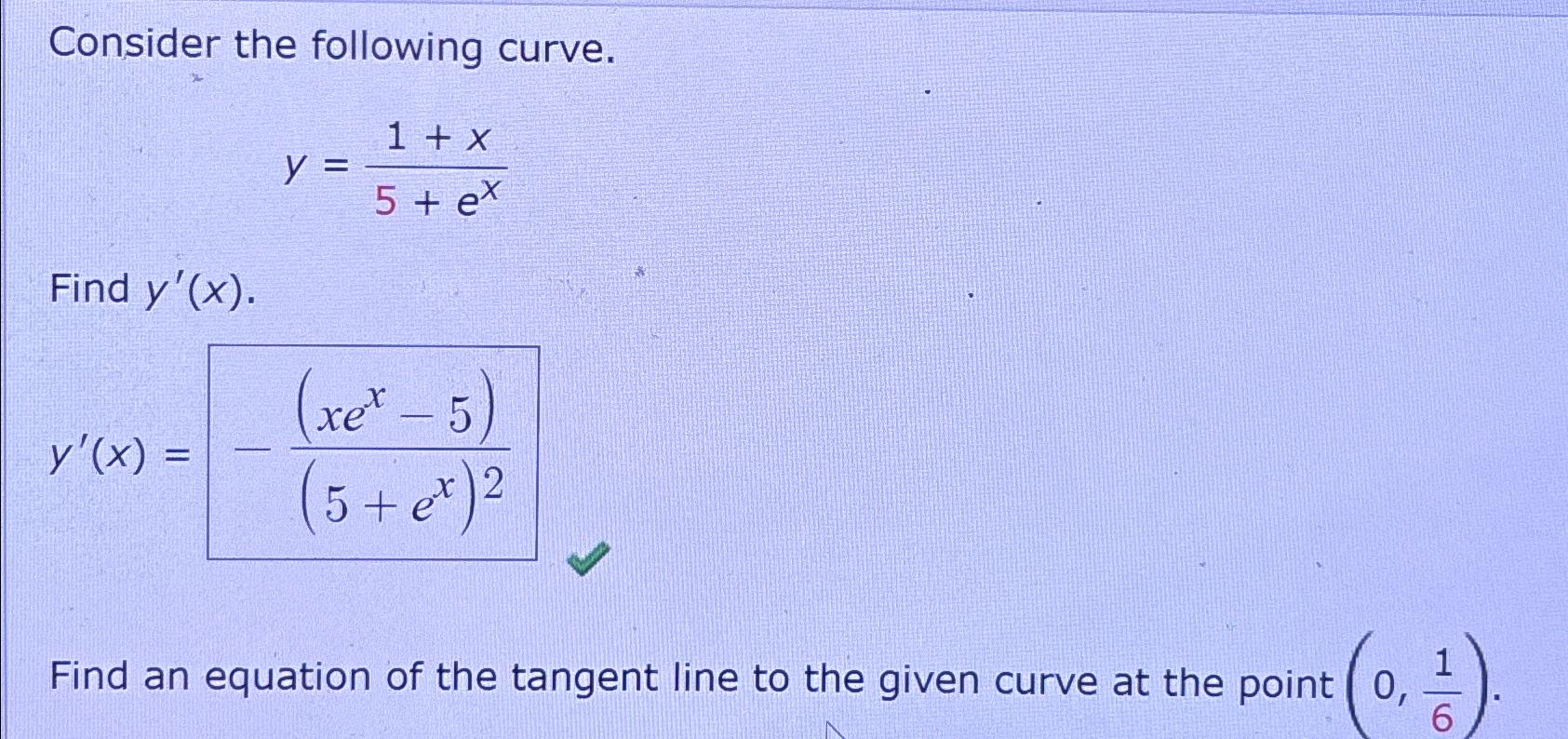 Solved Consider the following curve.y=1+x5+exFind | Chegg.com