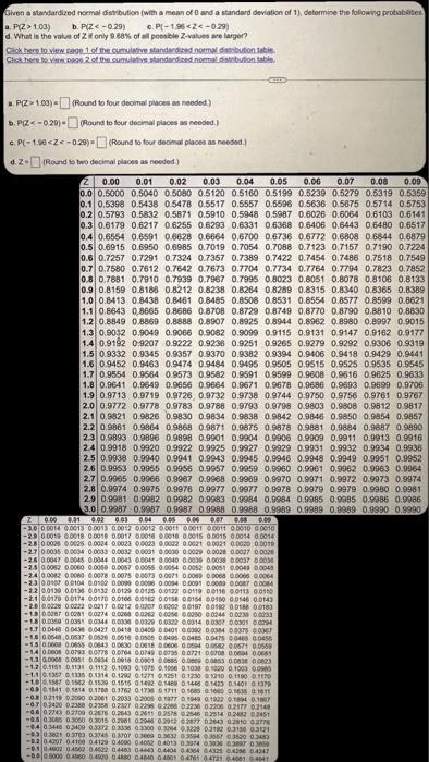 Solved Biven I Standardized Normal Distibution With A Mear 5822