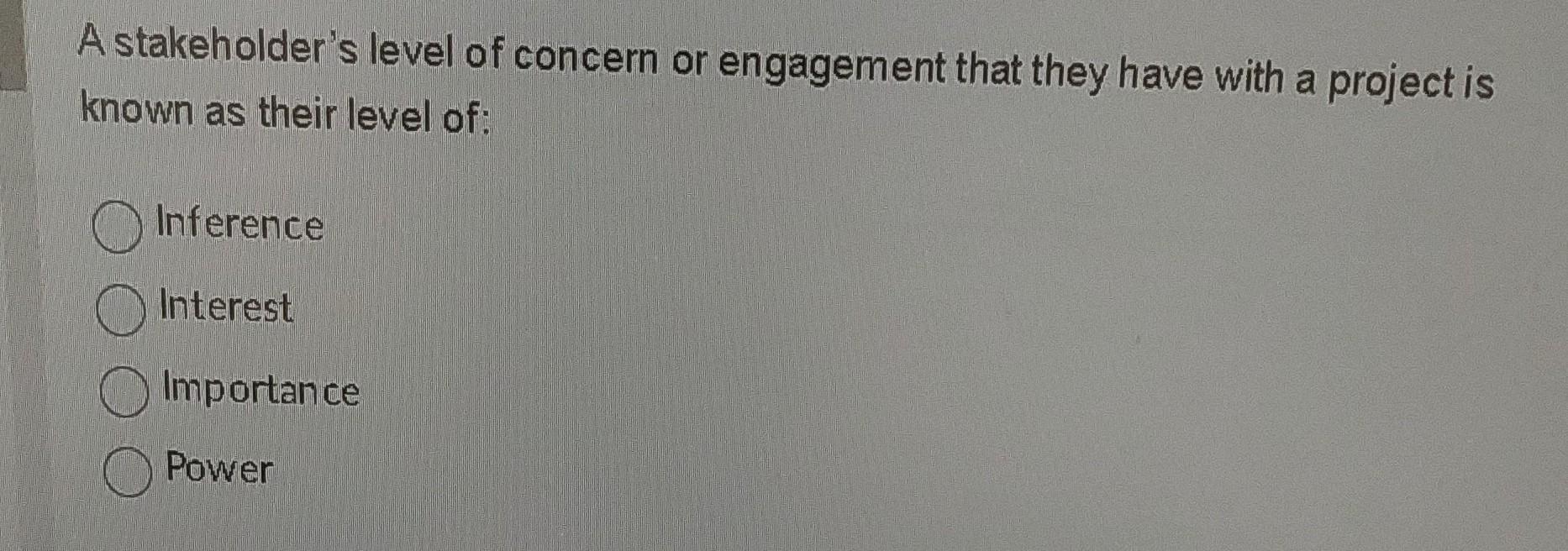 Solved A stakeholder's level of concern or engagement that | Chegg.com