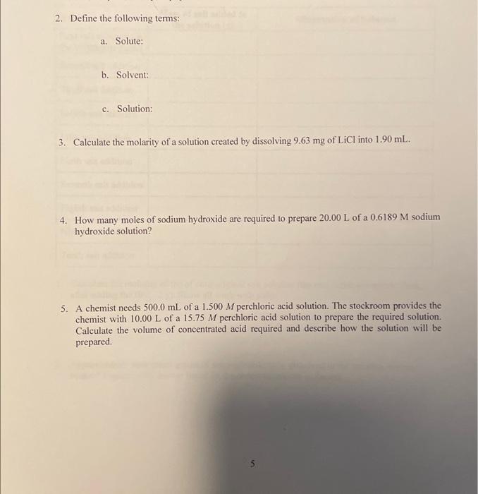 Solved 2. Define the following terms: a. Solute: b. Solvent: | Chegg.com