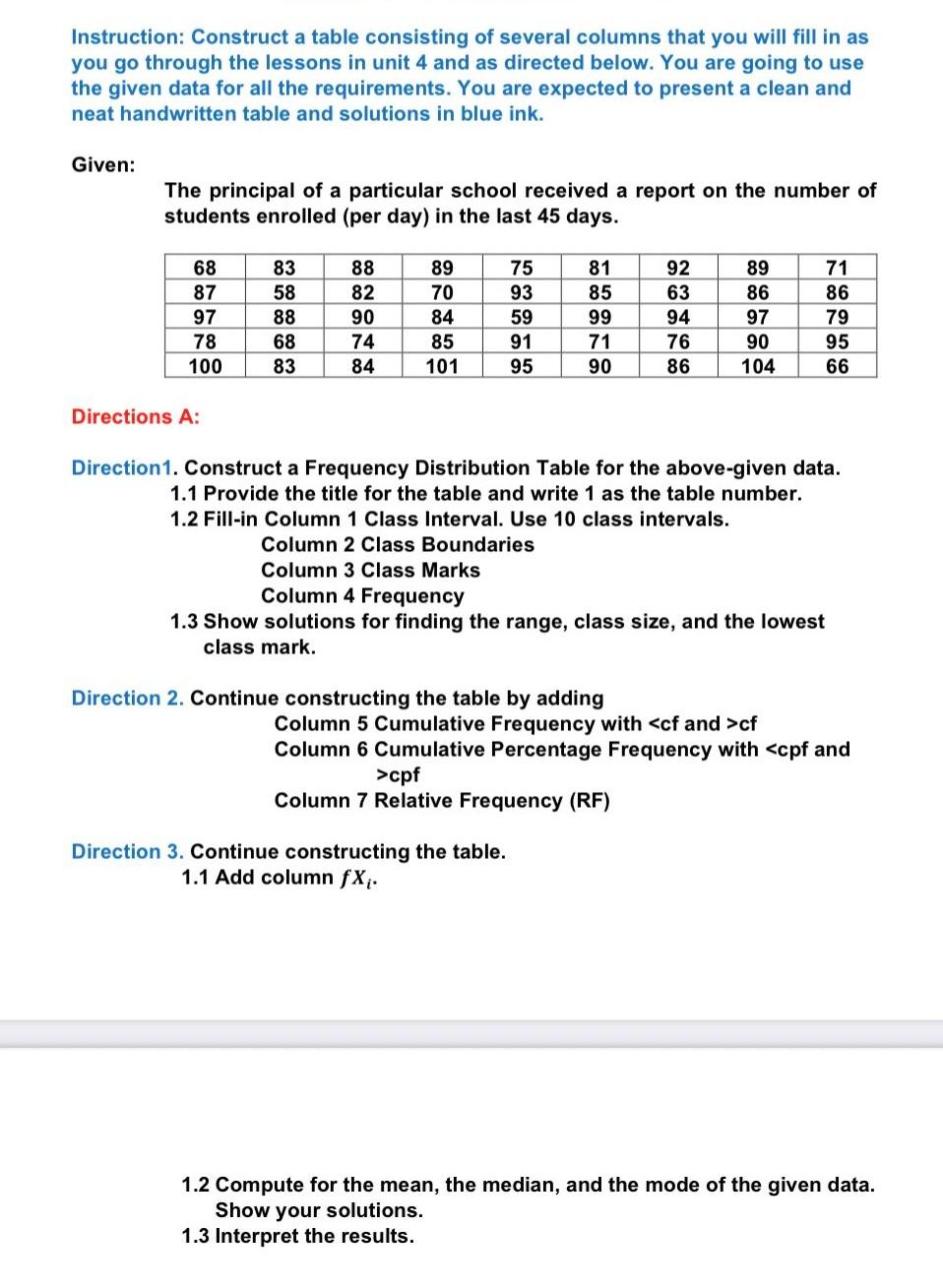 Solved Instruction: Construct a table consisting of several | Chegg.com