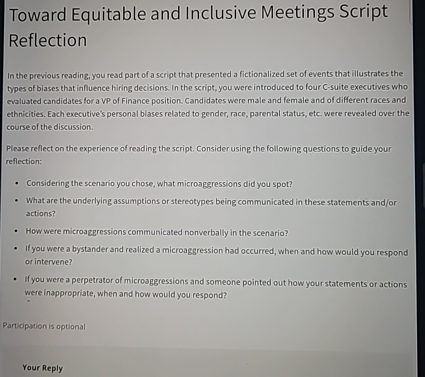 Solved Toward Equitable and Inclusive Meetings Script | Chegg.com