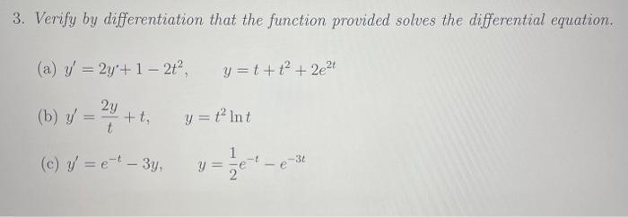 Solved 3. Verify by differentiation that the function | Chegg.com