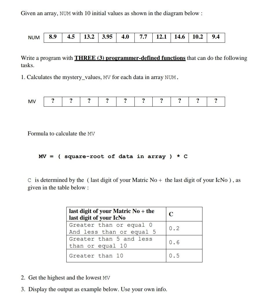 Solved Given an array, NUM with 10 initial values as shown | Chegg.com