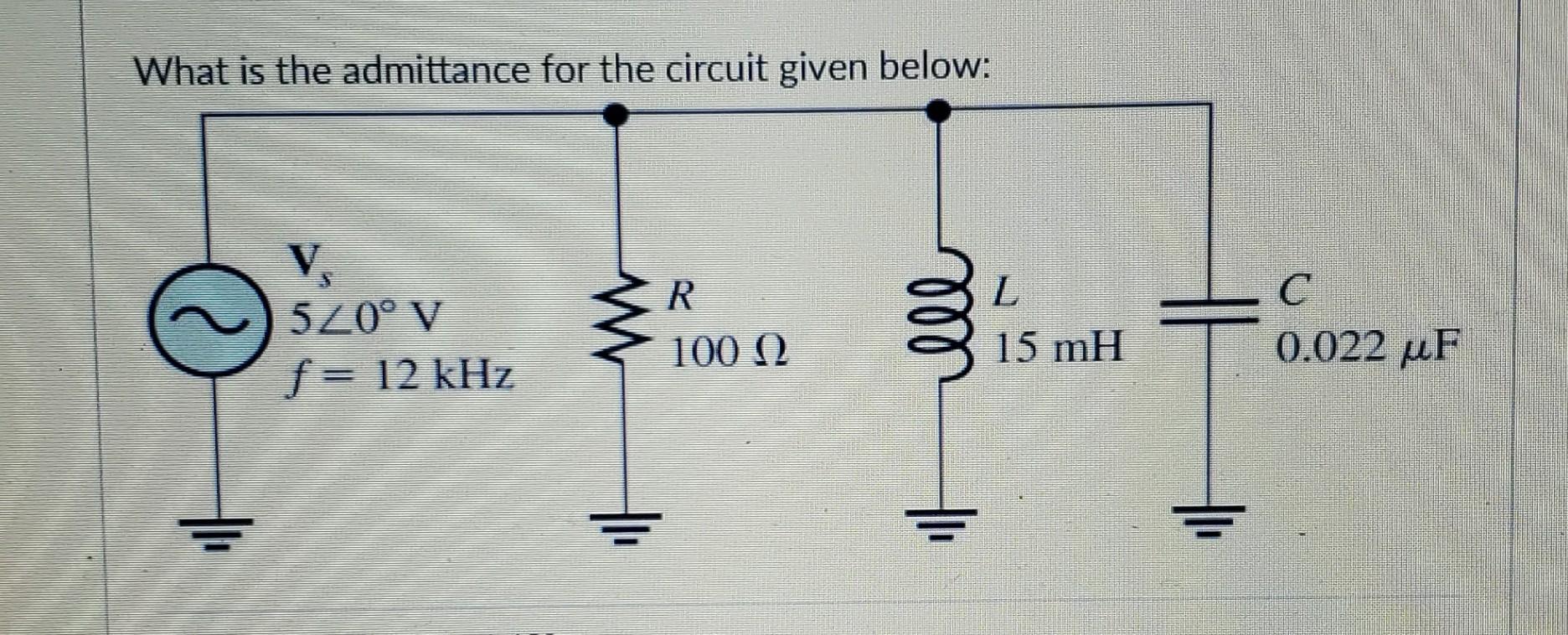 What is the admittance for the circuit given | Chegg.com