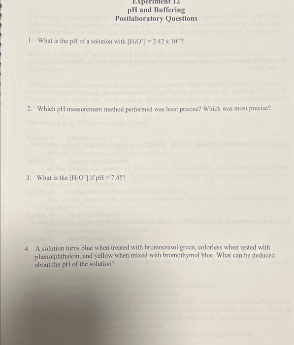 Solved Experiment 12 pH and Buffering Postlaboratory | Chegg.com