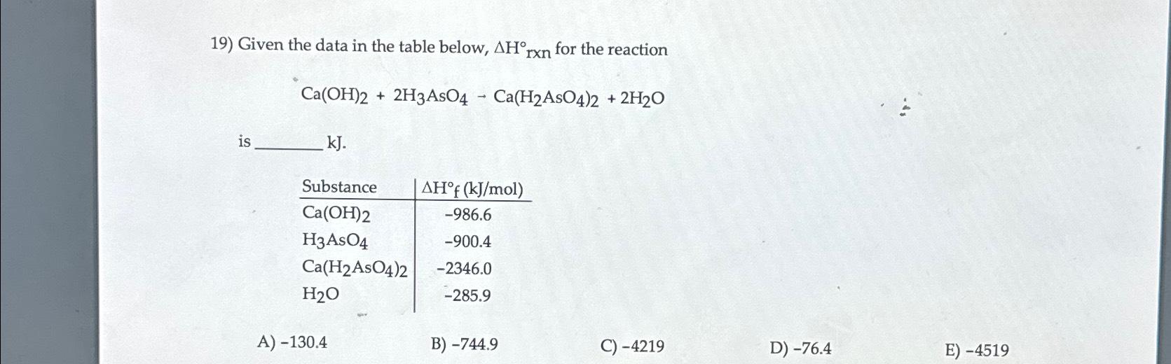 Solved Given the data in the table below, ΔH°?rxn ﻿for the | Chegg.com