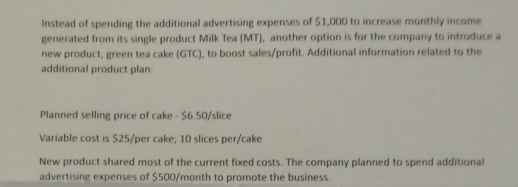 Solved Instead of spending the additional advertising | Chegg.com