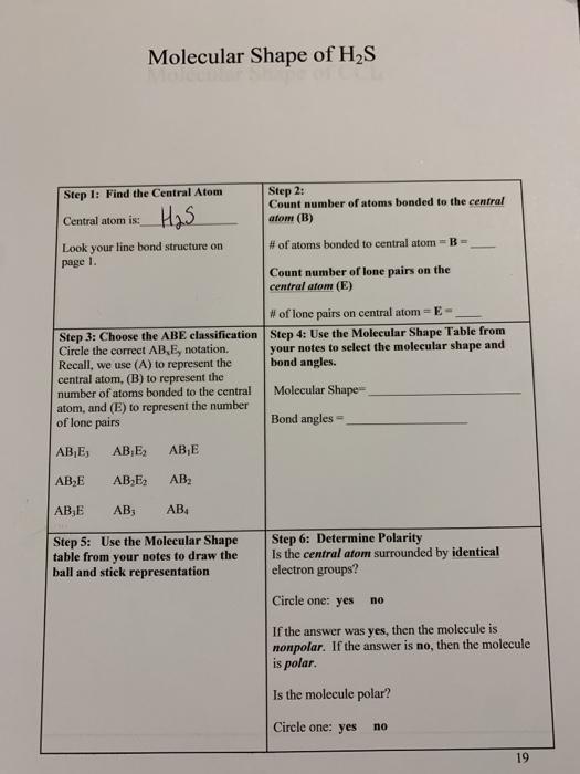 Solved Molecular Shape of H2S Step 1: Find the Central Atom | Chegg.com
