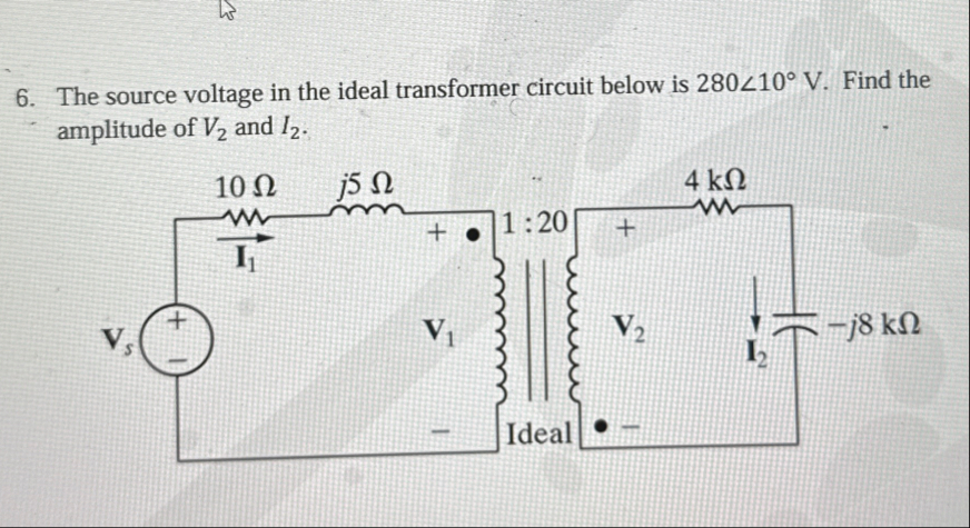 Solved The source voltage in the ideal transformer circuit | Chegg.com