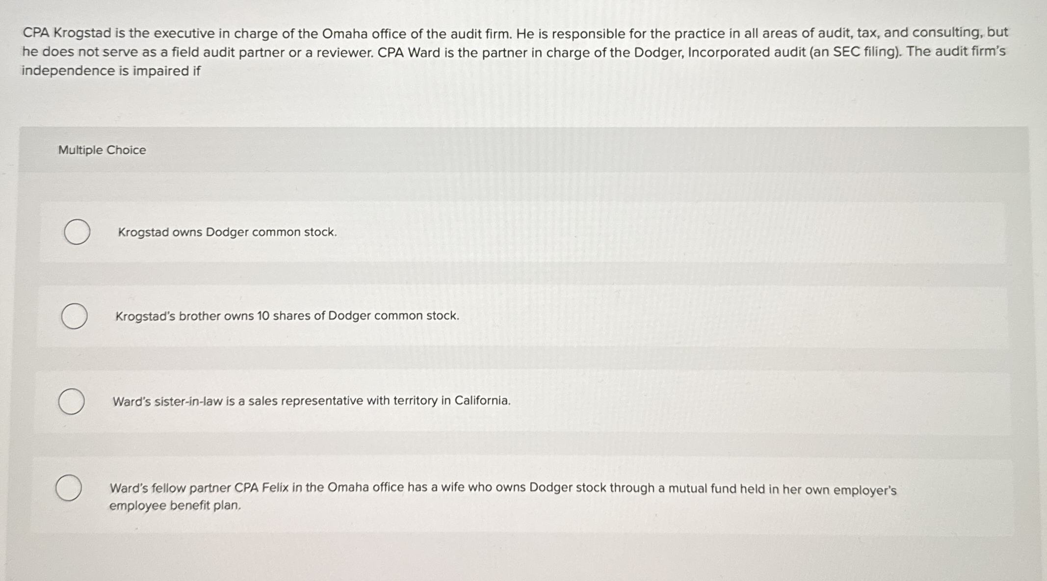 Solved CPA Krogstad is the executive in charge of the Omaha | Chegg.com