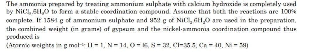 Solved The ammonia prepared by treating ammonium sulphate | Chegg.com