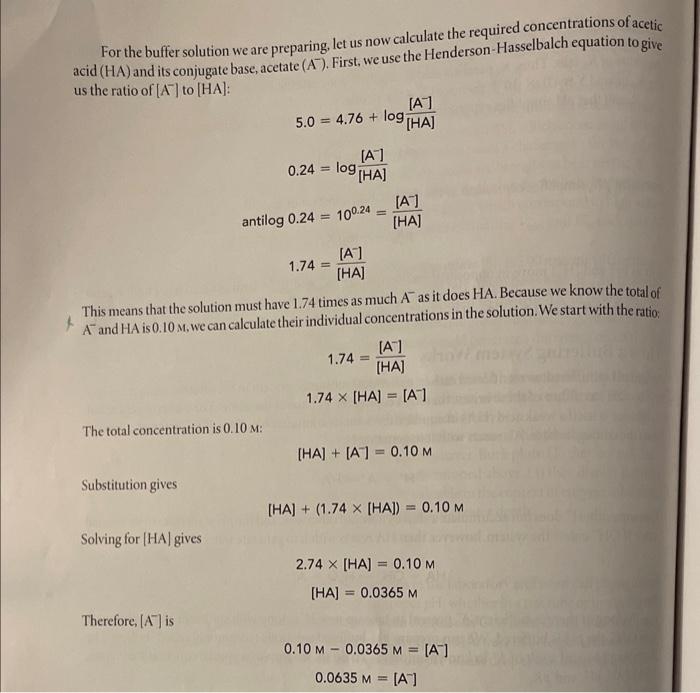 Solved For the buffer solution we are preparing, let us now | Chegg.com