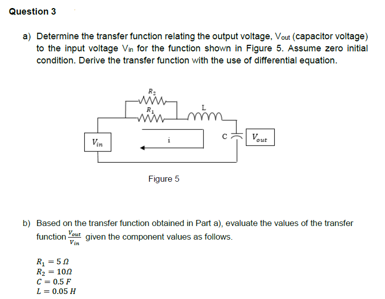 Solved Question 3a) ﻿Determine the transfer function | Chegg.com