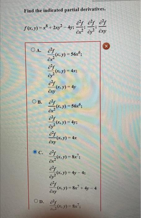 Solved Find the indicated partial derivatives. | Chegg.com