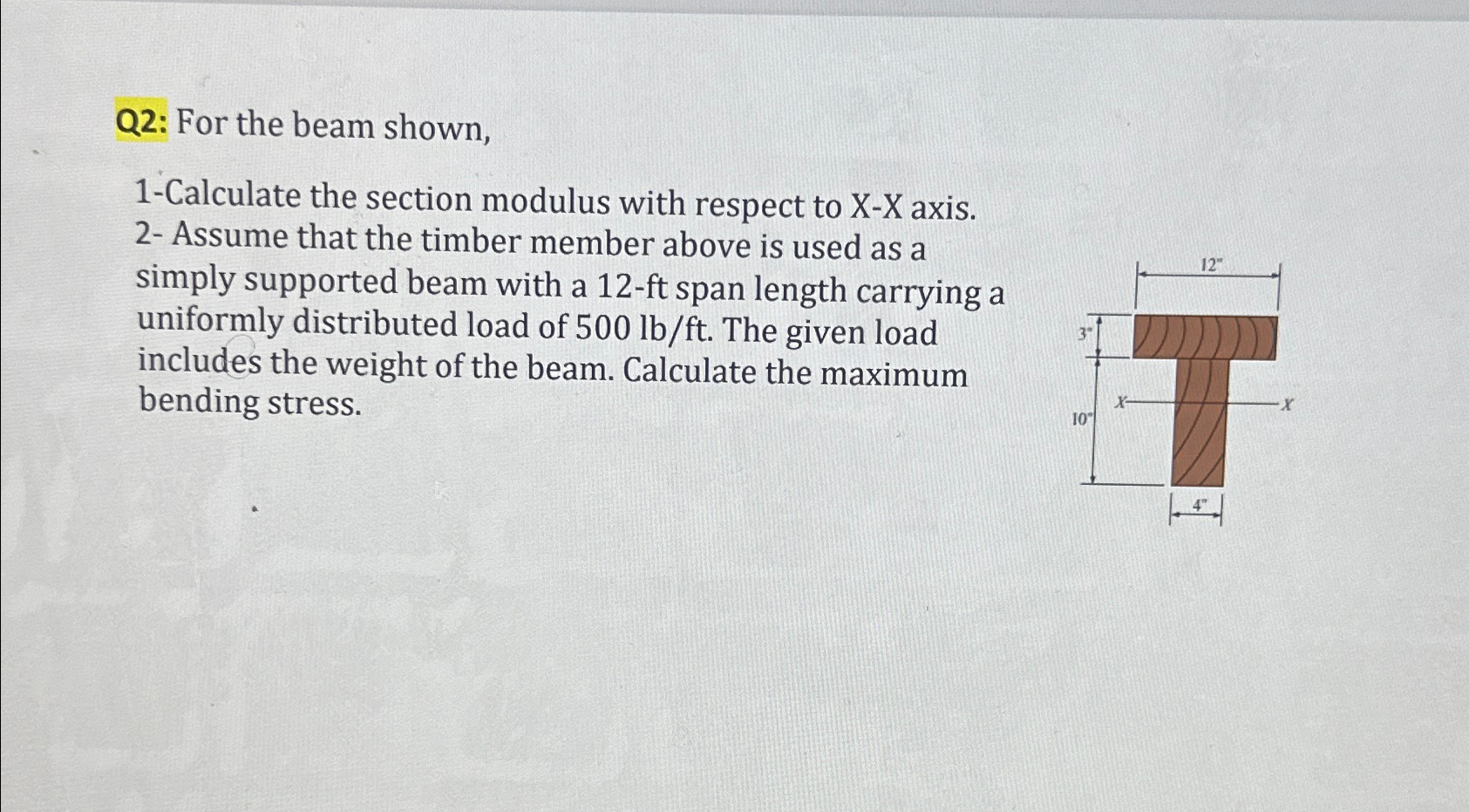 Solved Q2: For the beam shown,1-Calculate the section | Chegg.com