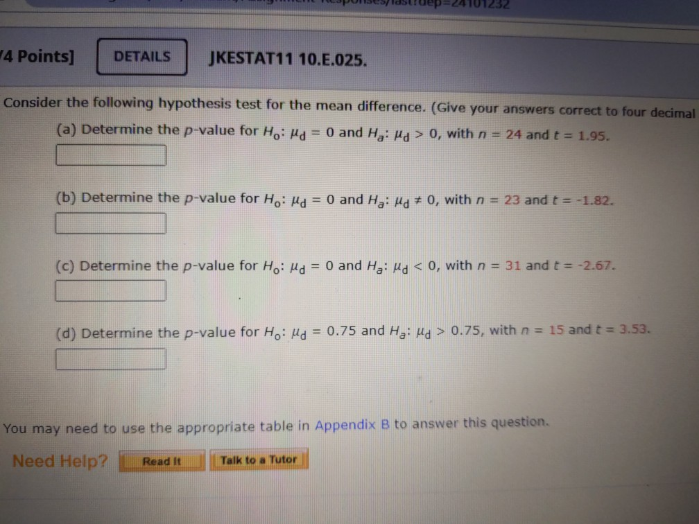 Solved 24101252 4 Points] DETAILS JKESTAT11 10.E.025. | Chegg.com